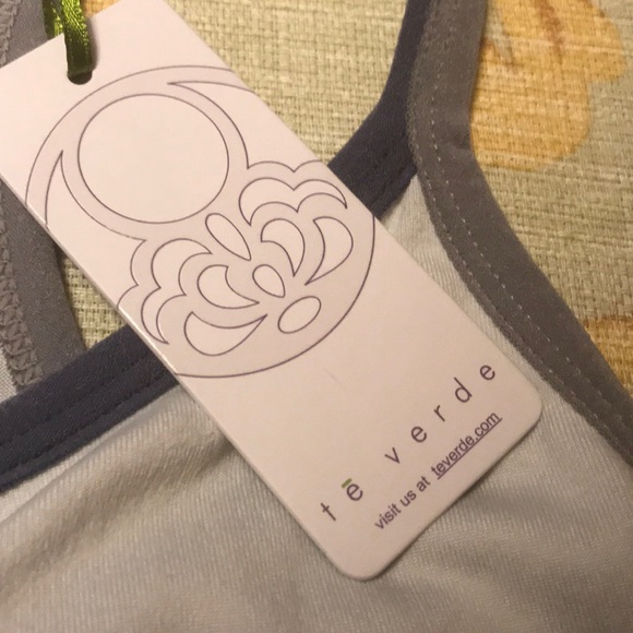 Te Verde | Tops | Nwt Te Verde Tank Light Grey W Greyblue Trim | Poshmark